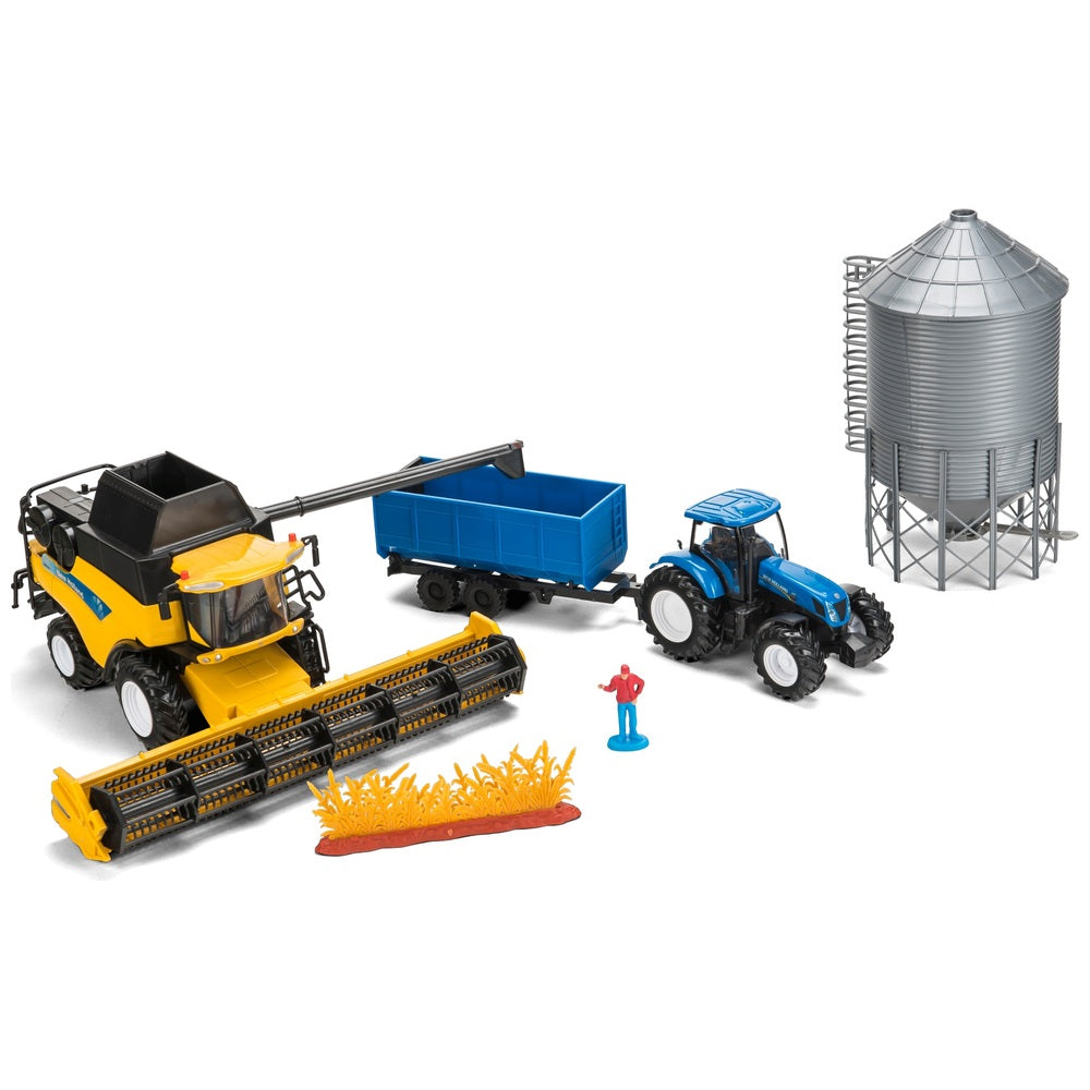 New Holland Tractor Cr9090 Combine Harvester And Grain Bin Set 1:32 Sc
