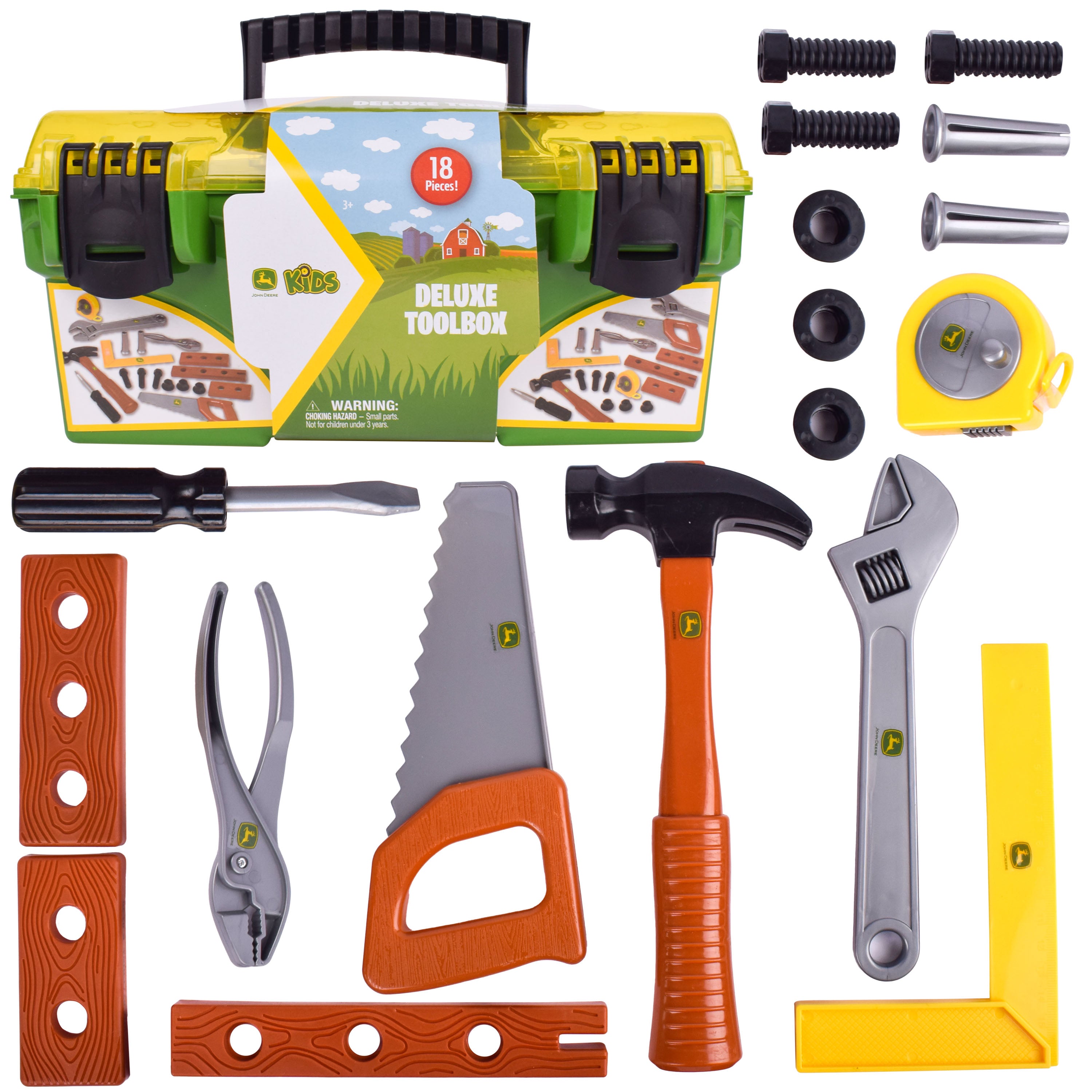 John Deere Kids Tool Box With 18 Realistic Tools & Accessories