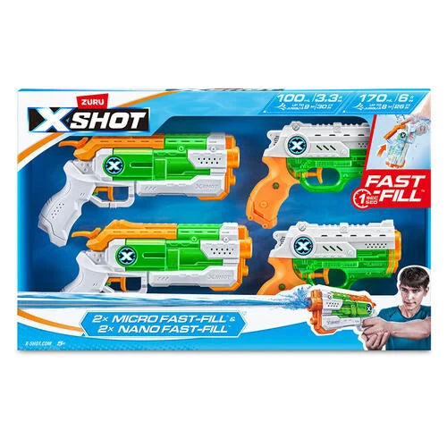 X-Shot Fast Fill Combo Pack - 2 Micro And 2 Nano Water Guns